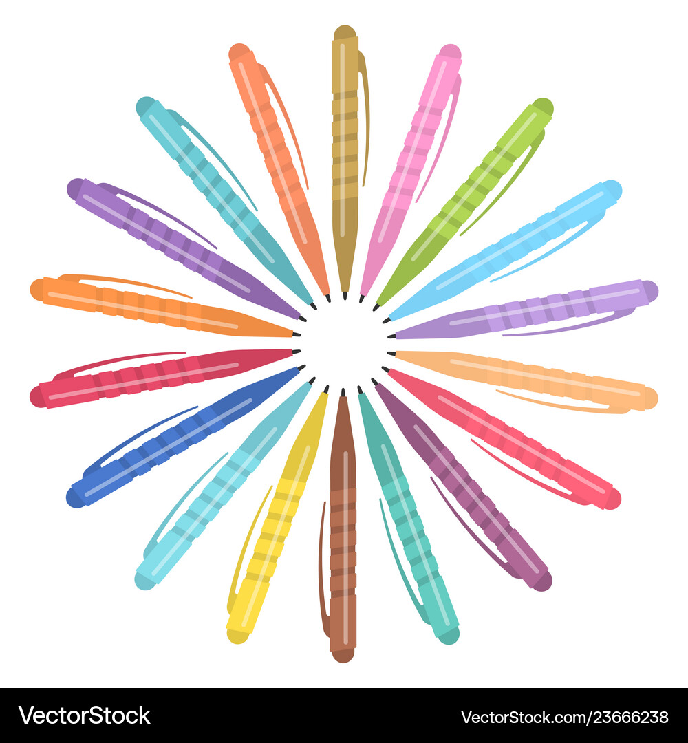 Set of multicolored pens placed in a circle Vector Image