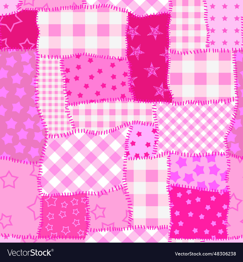 Textille patchwork pattern pink in barbie Vector Image