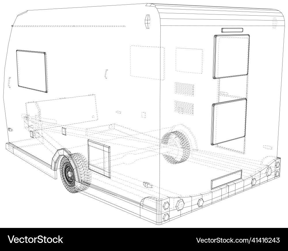 Camping trailer outline isolated on white Vector Image