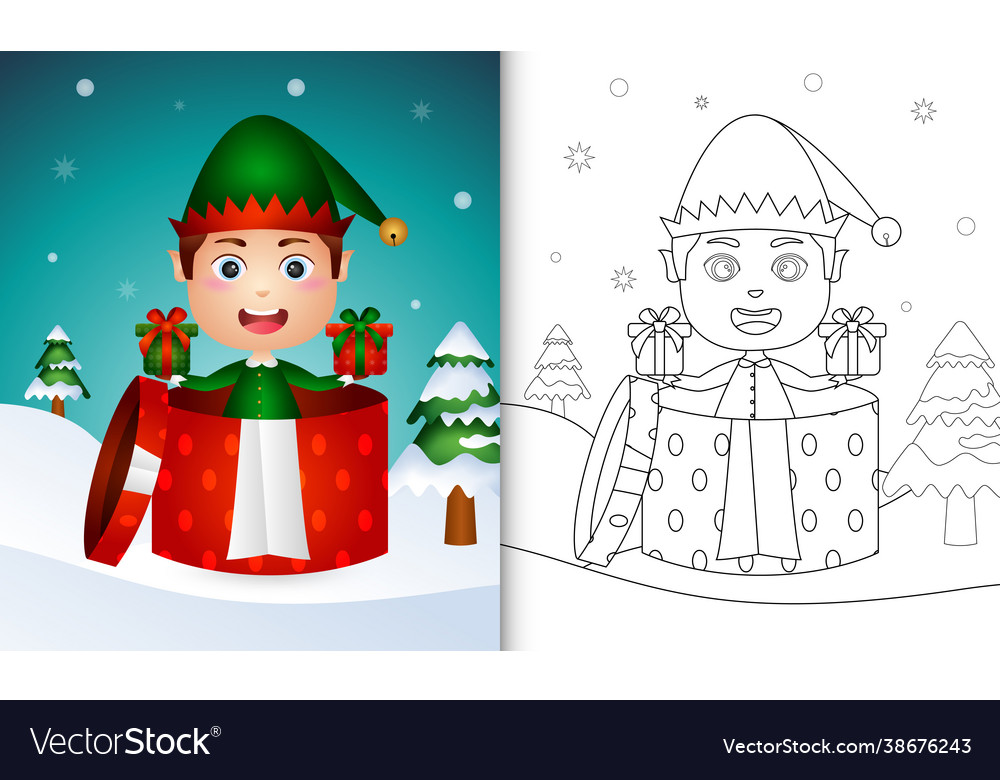 Coloring book with a cute boy elf christmas Vector Image