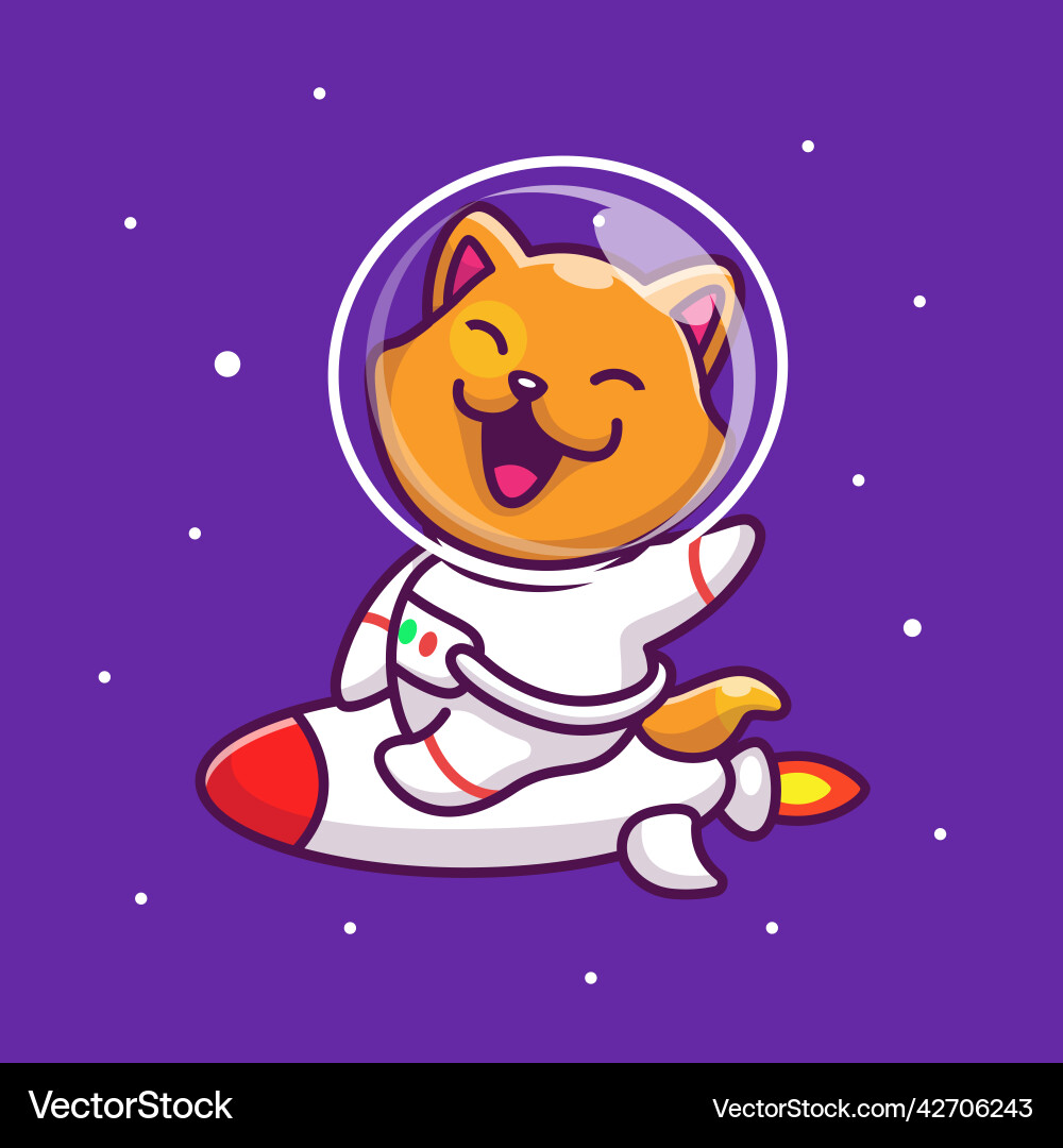 Cute cat astronaut riding rocket cartoon Vector Image