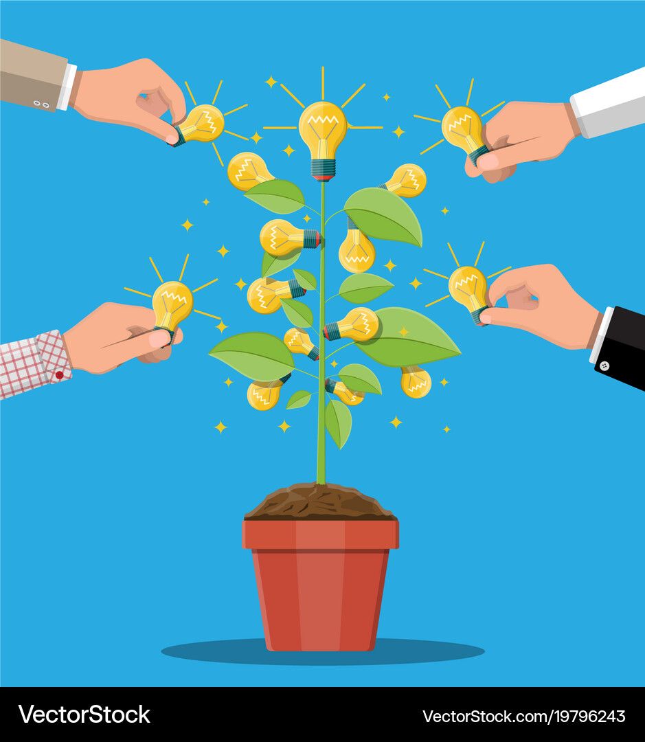 Glowing light bulb on tree with green leaves Vector Image