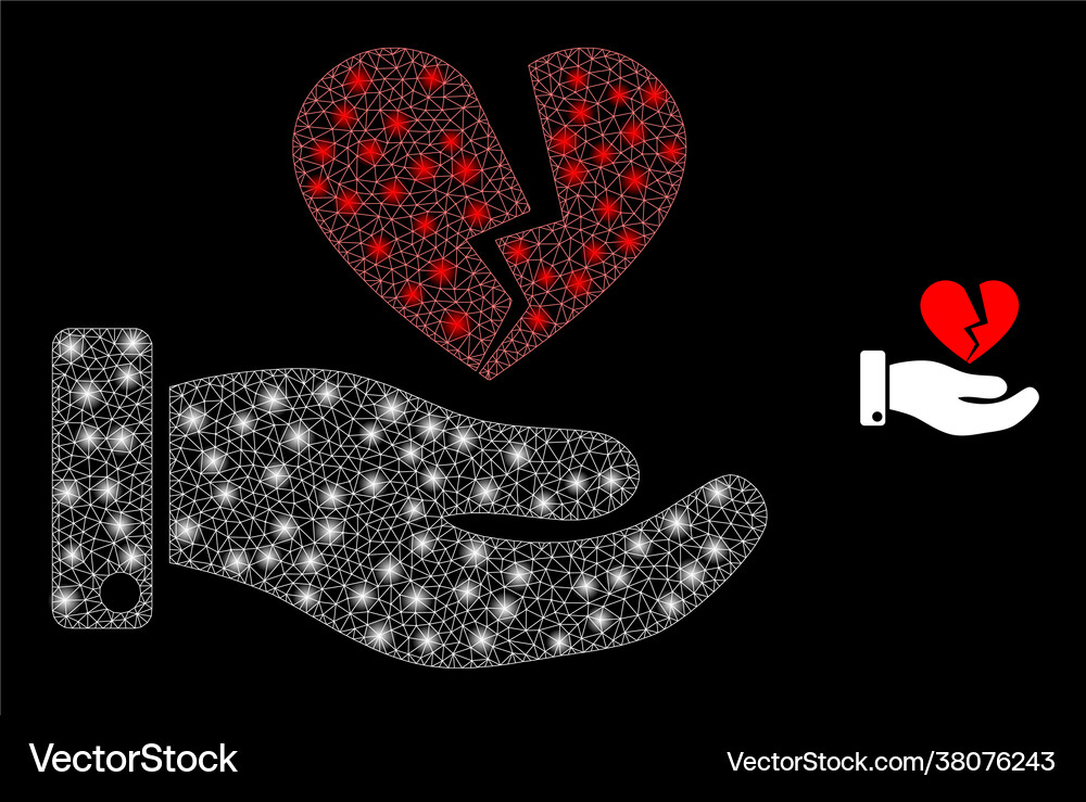 Glowing net break heart offer with lightspots Vector Image