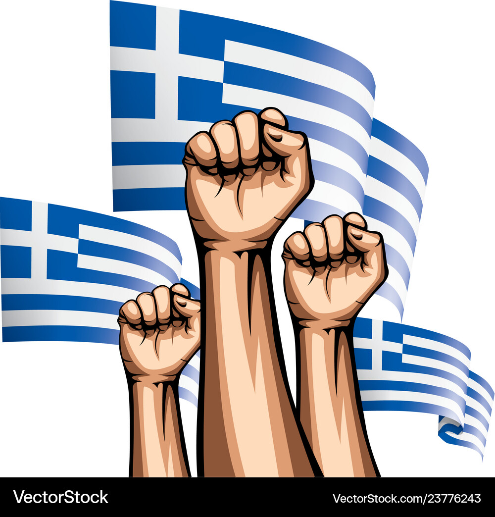 Greece flag and hand on white background Vector Image
