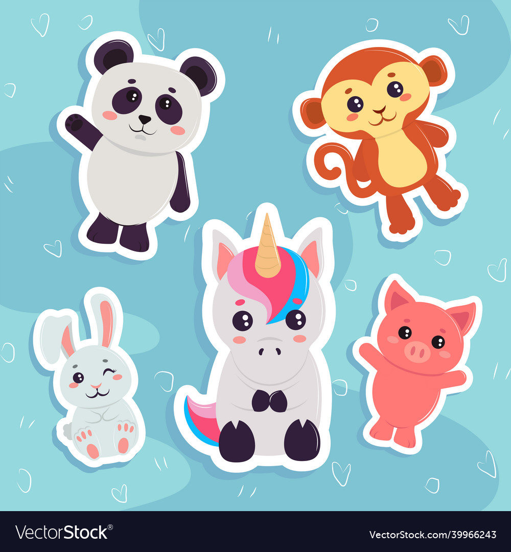 Kawaii animals sticker Royalty Free Vector Image