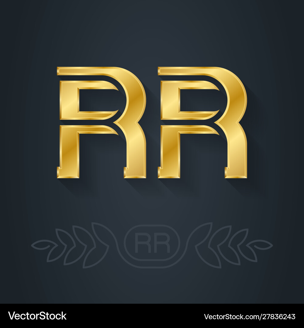 R and initials or gold logo rr - metallic 3d Vector Image