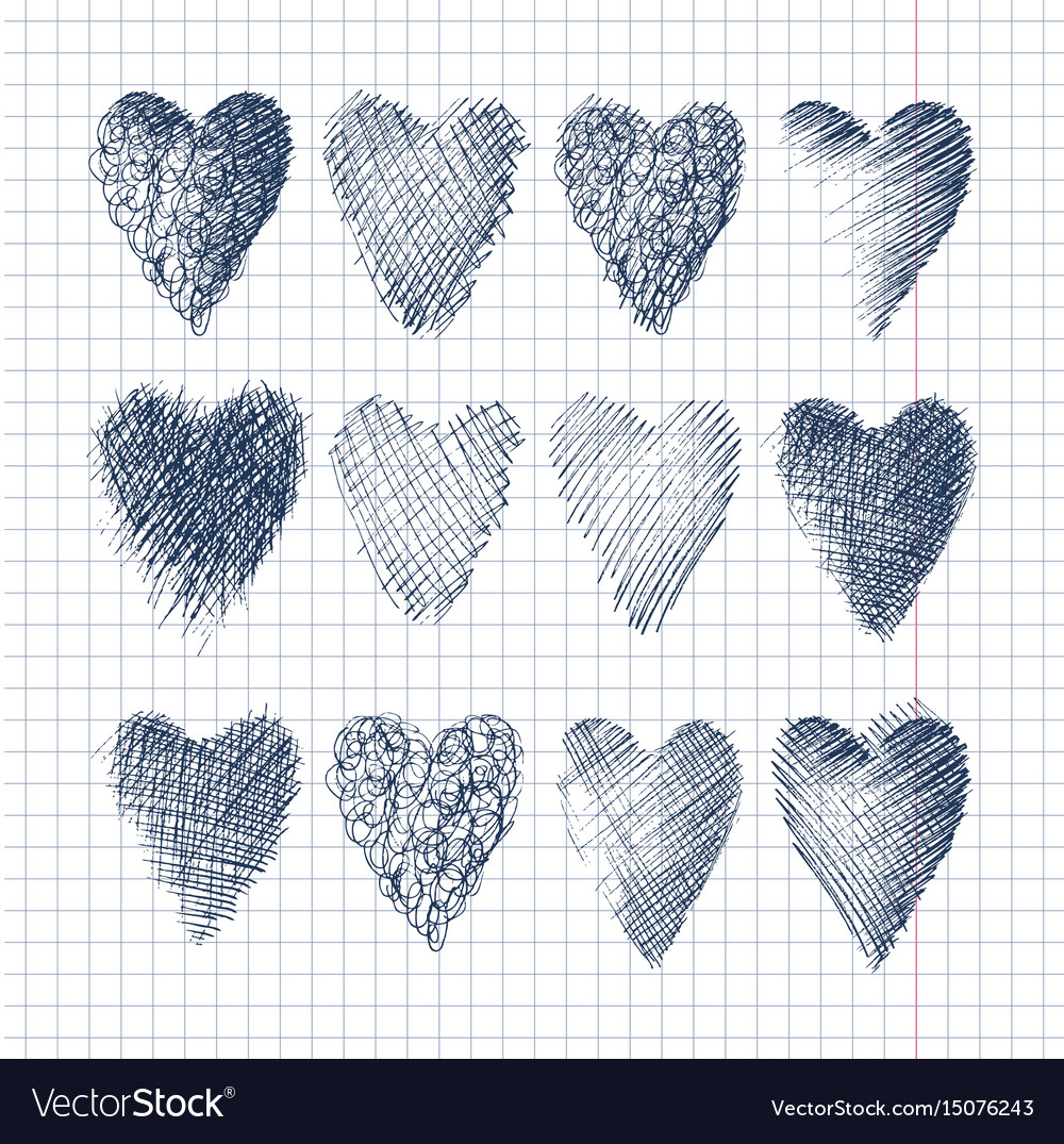 Set of hand drawn hearts Royalty Free Vector Image