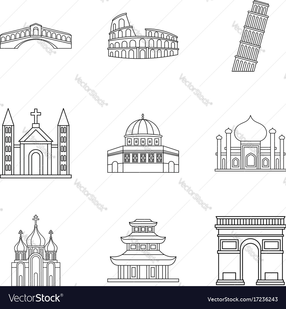 Shrine icons set outline style Royalty Free Vector Image Shrine icons set outline style Royalty Free Vector Image
