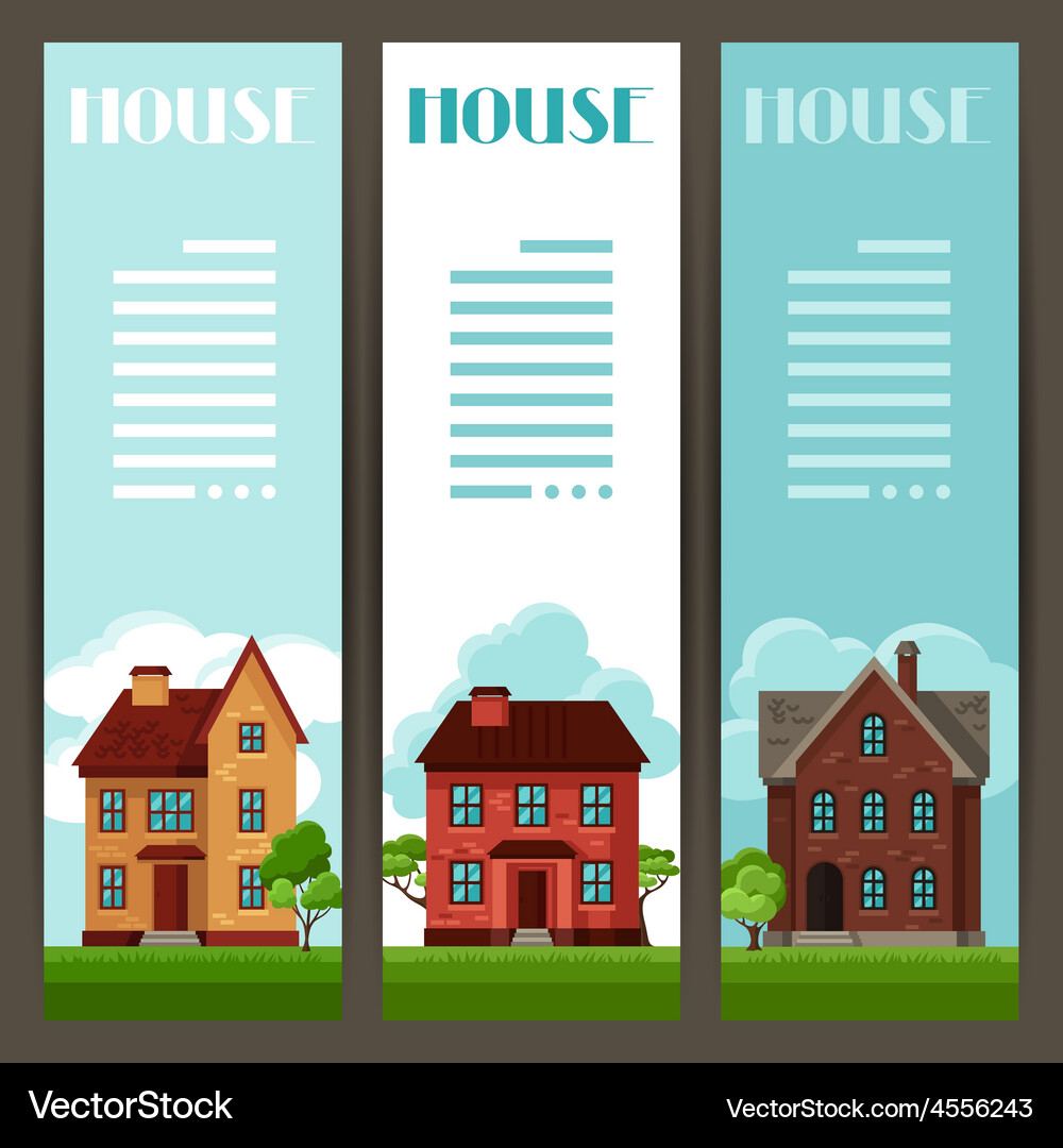 Town vertical banners design with cottages Vector Image