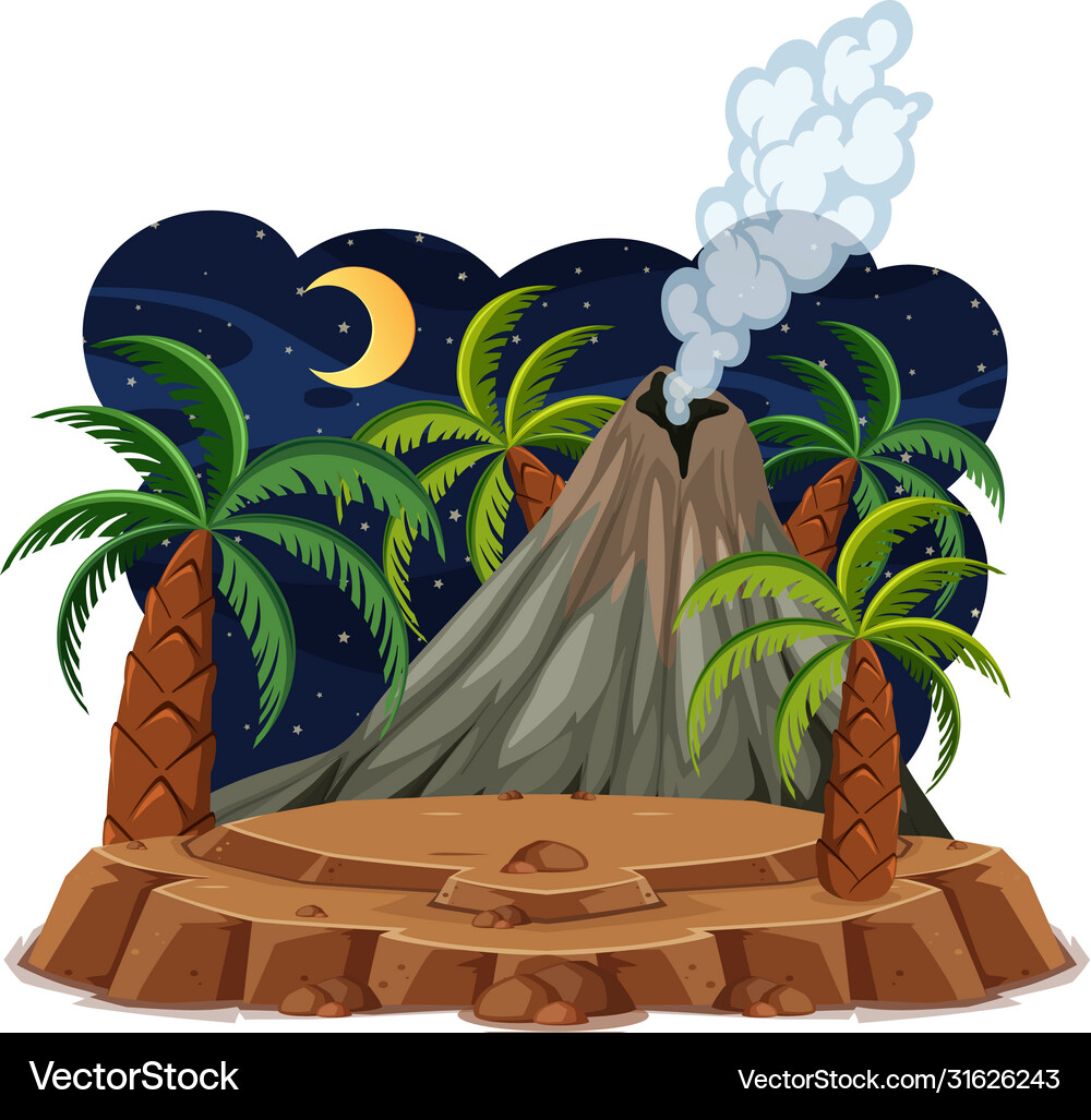 Volcano eruption set cartoon style isolated Vector Image