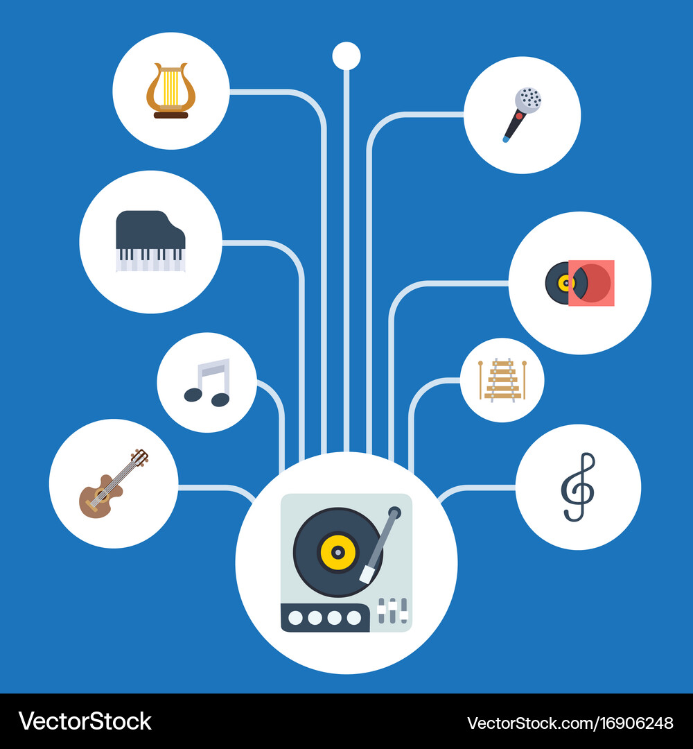 Flat icons quaver octave keyboard acoustic Vector Image