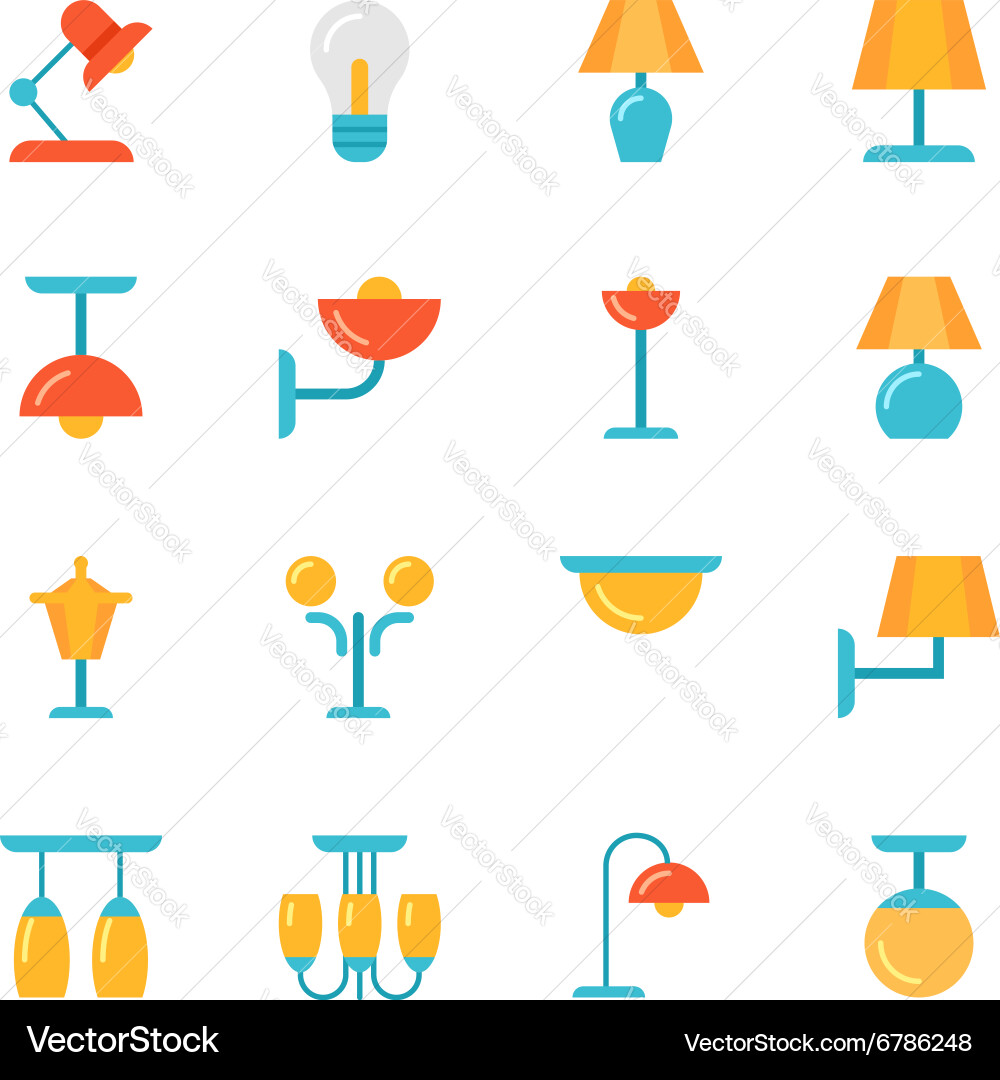 Icon set of lamps modern flat style Royalty Free Vector