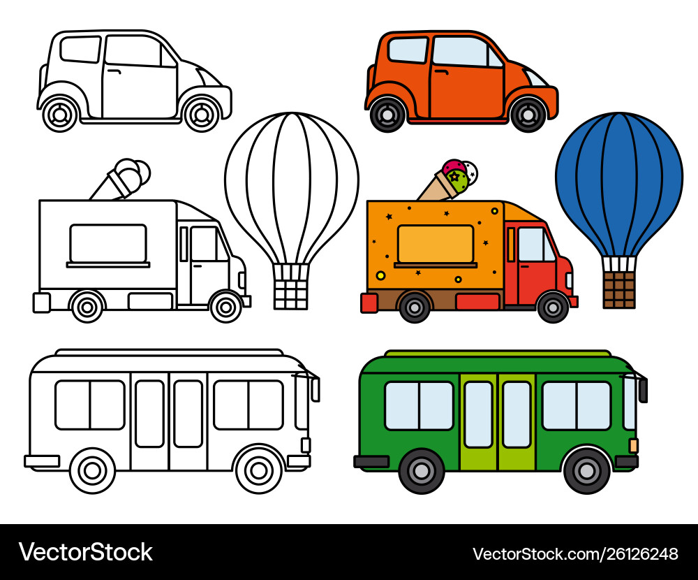 Line and colorful transport set Royalty Free Vector Image