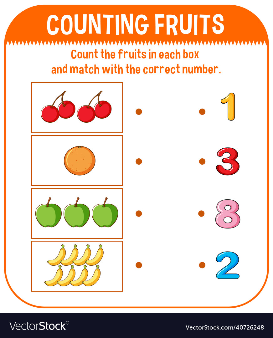 Math game template with counting fruits Royalty Free Vector
