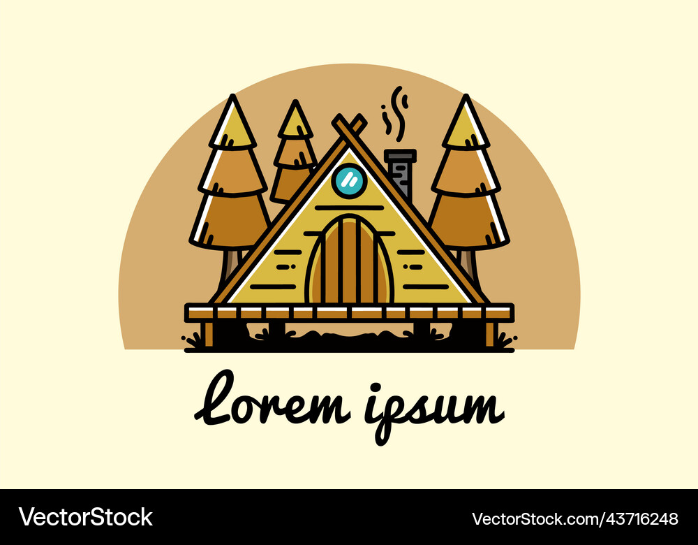 Triangle wooden cabin between pine tress design Vector Image