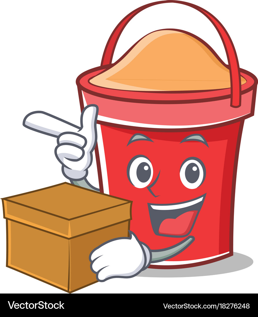 With box bucket character cartoon style Royalty Free Vector