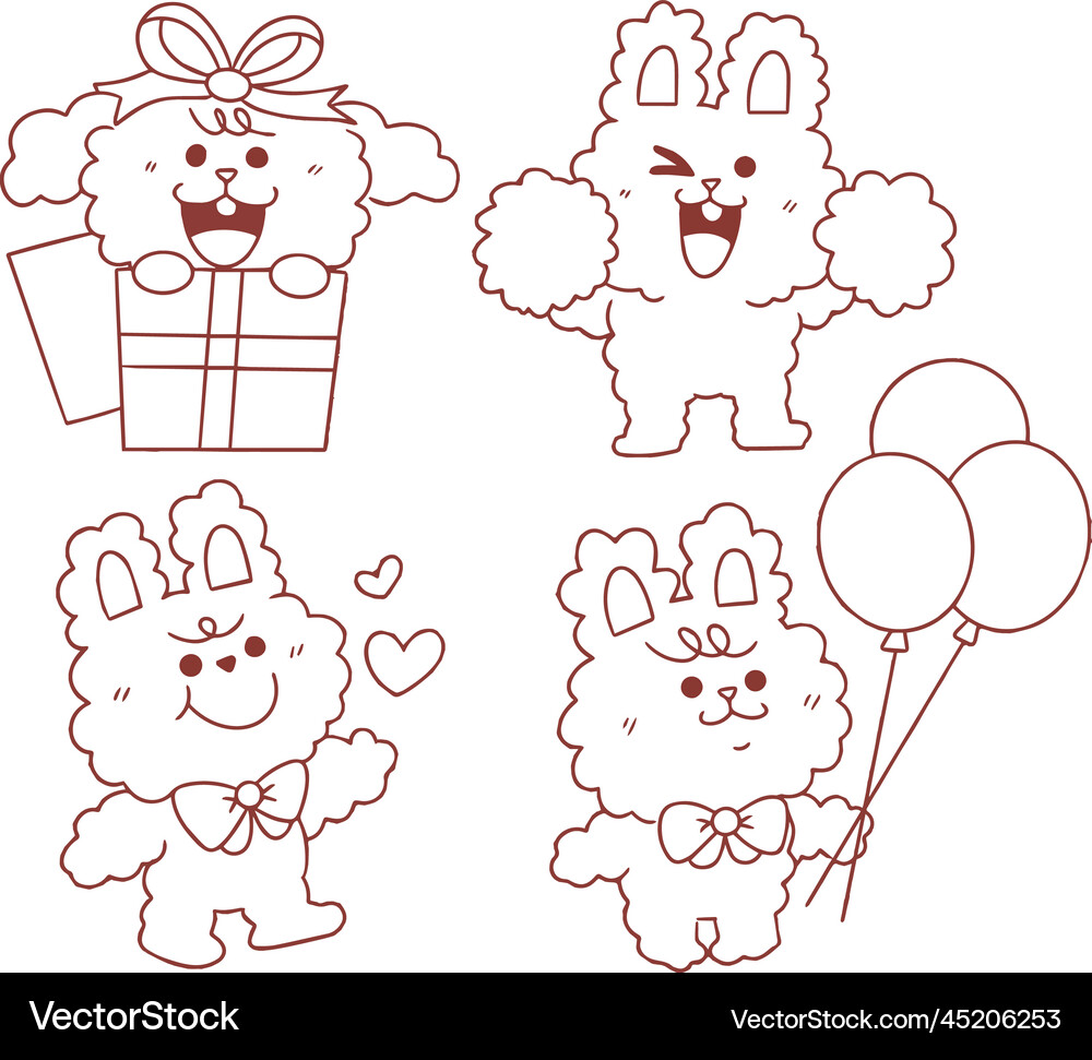 Adorable bunny celebrating party sticker set Vector Image