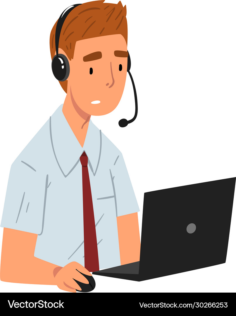 Cheerful male call center operator customer Vector Image