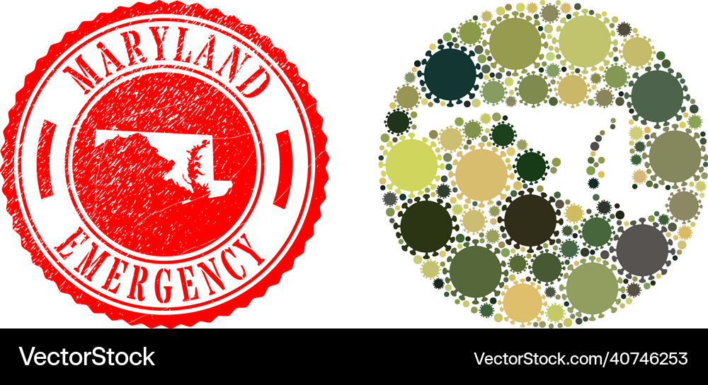 Emergency scratched stamp and sars virus mosaic Vector Image