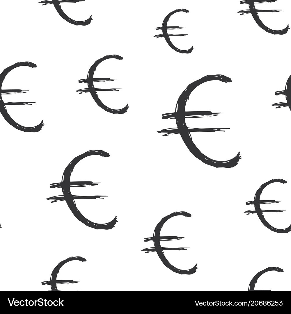 Euro sign icon brush lettering seamless pattern Vector Image