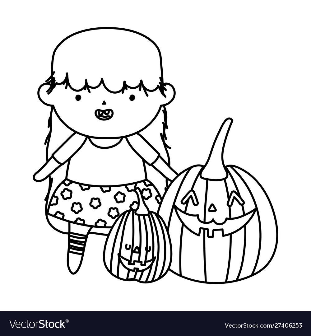 Girl witch costume and pumpkins trick or treat Vector Image