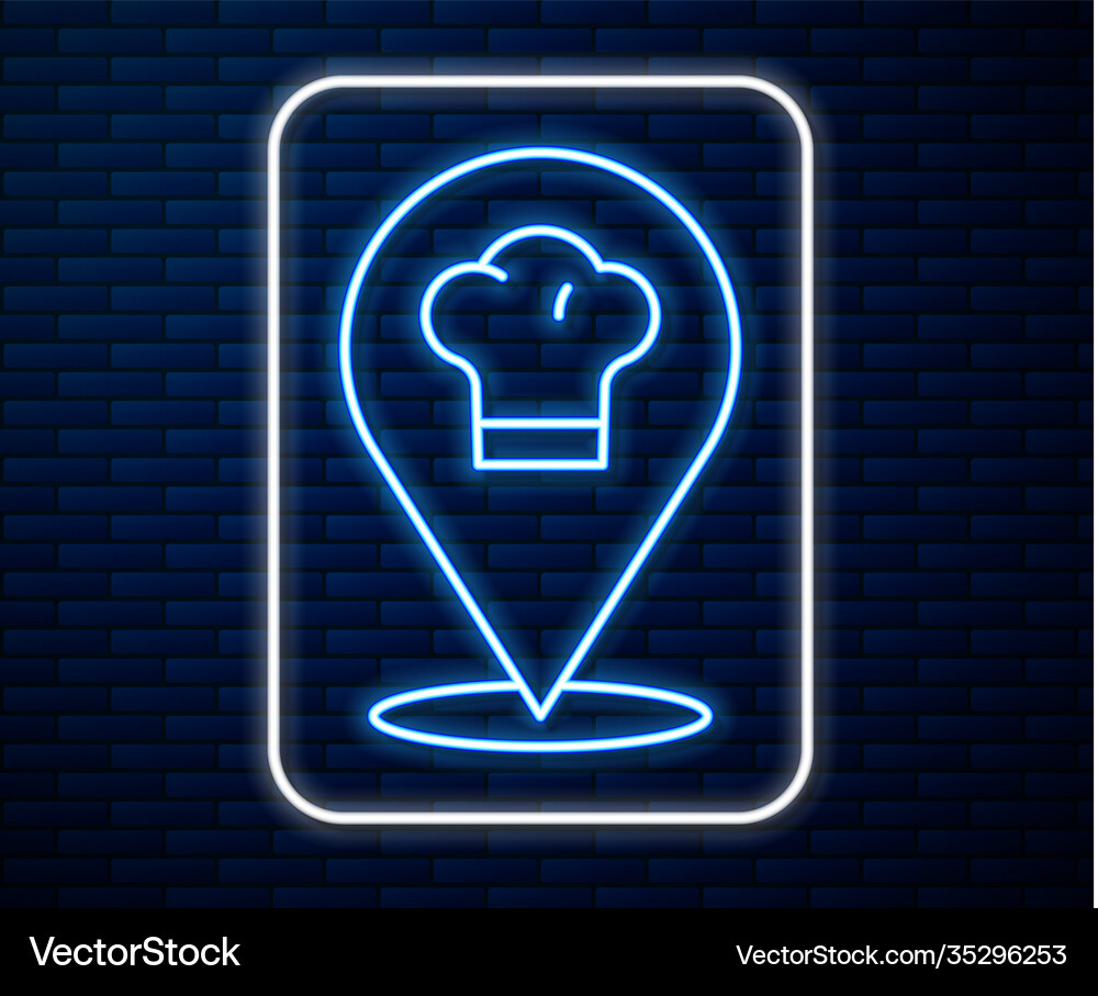 Glowing neon line chef hat with location icon Vector Image