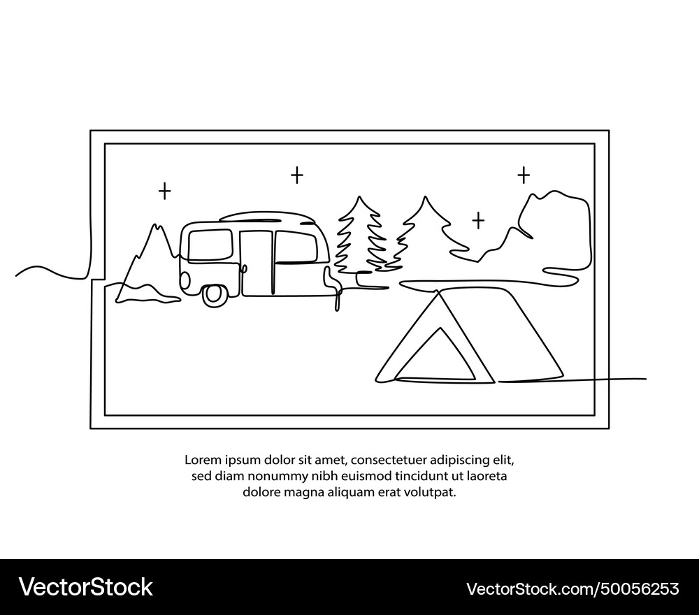 One line of camping activity poster drawing Vector Image