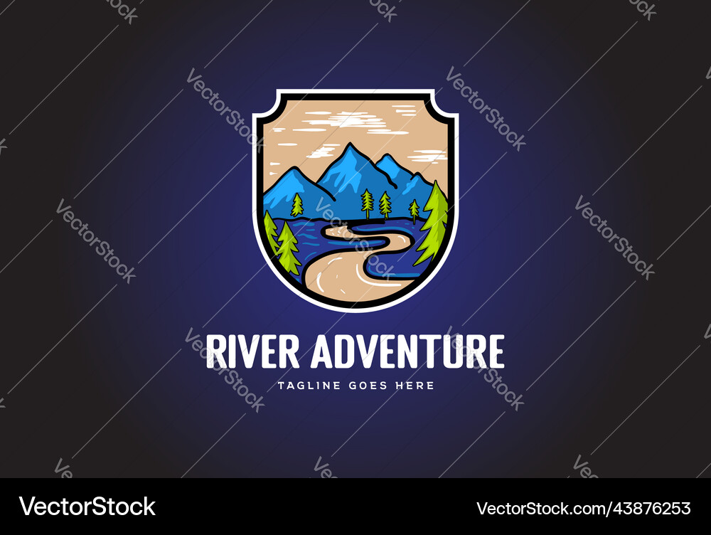River creek mountain with pine fir trees forest Vector Image