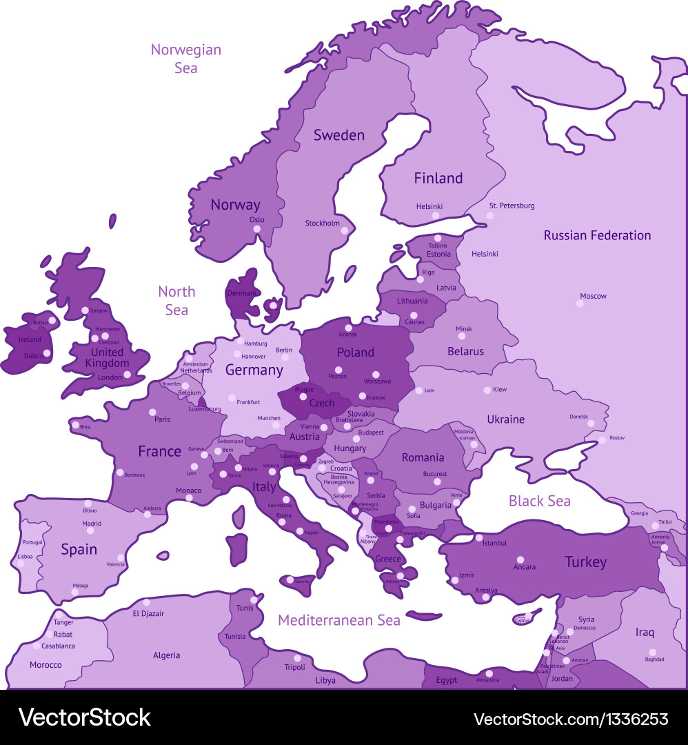 Violet map of europe Royalty Free Vector Image