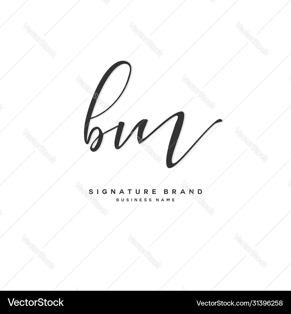 B m bm initial letter handwriting and signature Vector Image