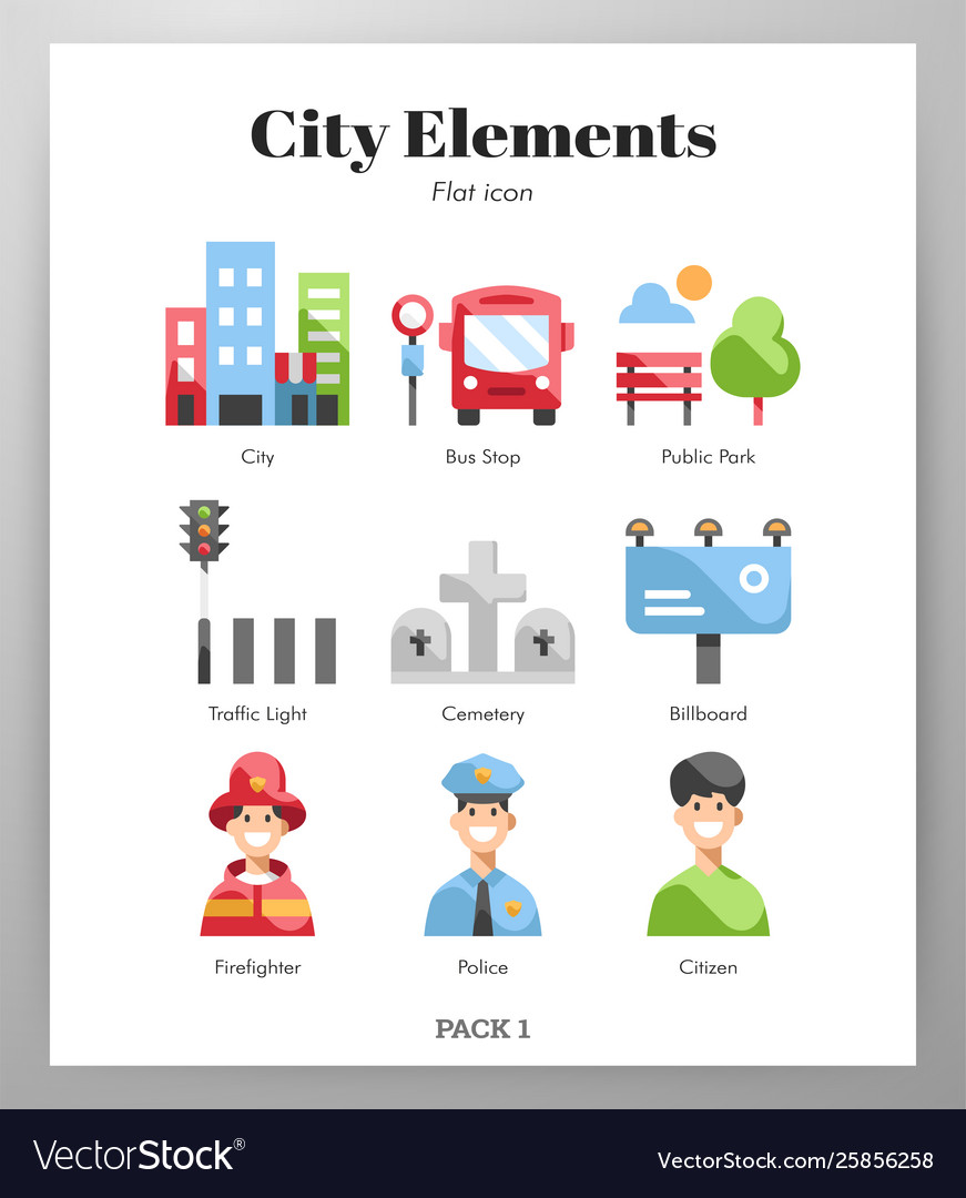 City elements flat pack Royalty Free Vector Image