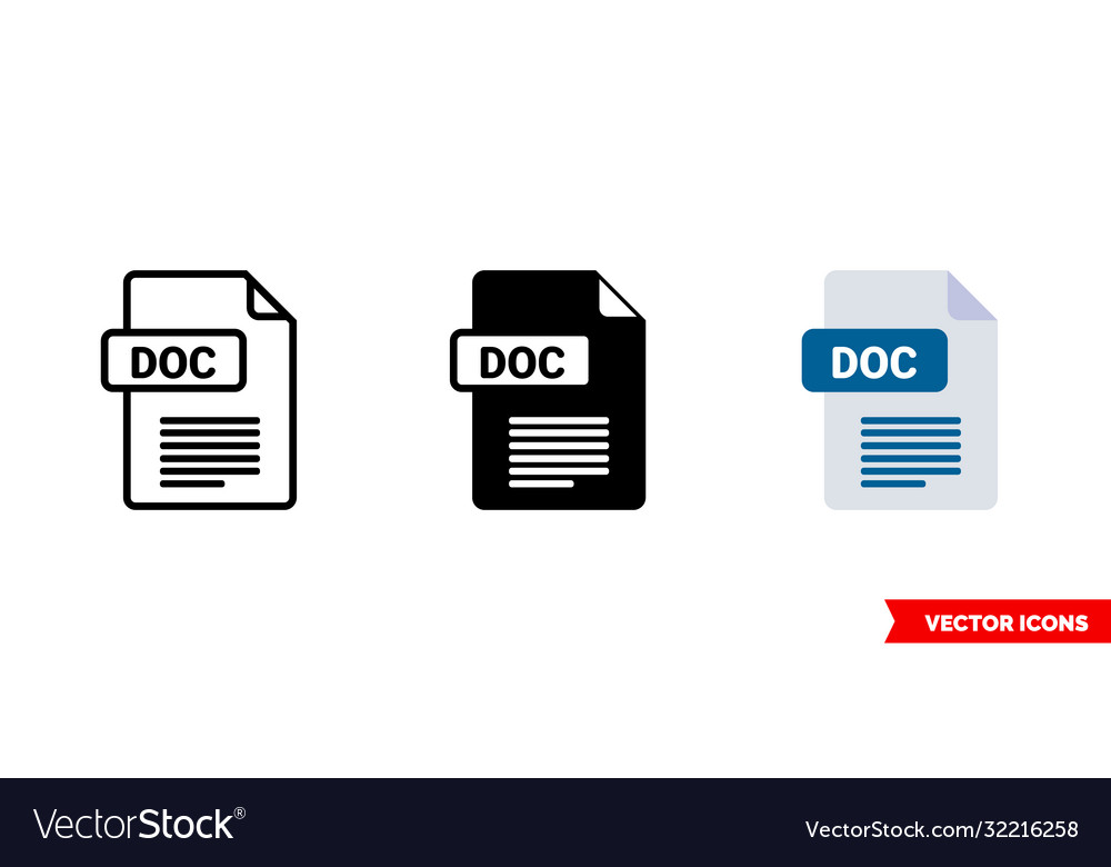 Doc file icon 3 types isolated sign Royalty Free Vector