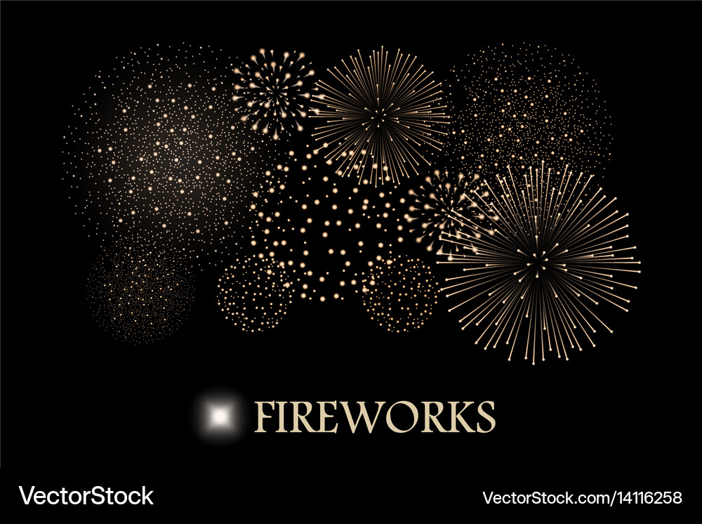 Golden firework show isolated on black background Vector Image
