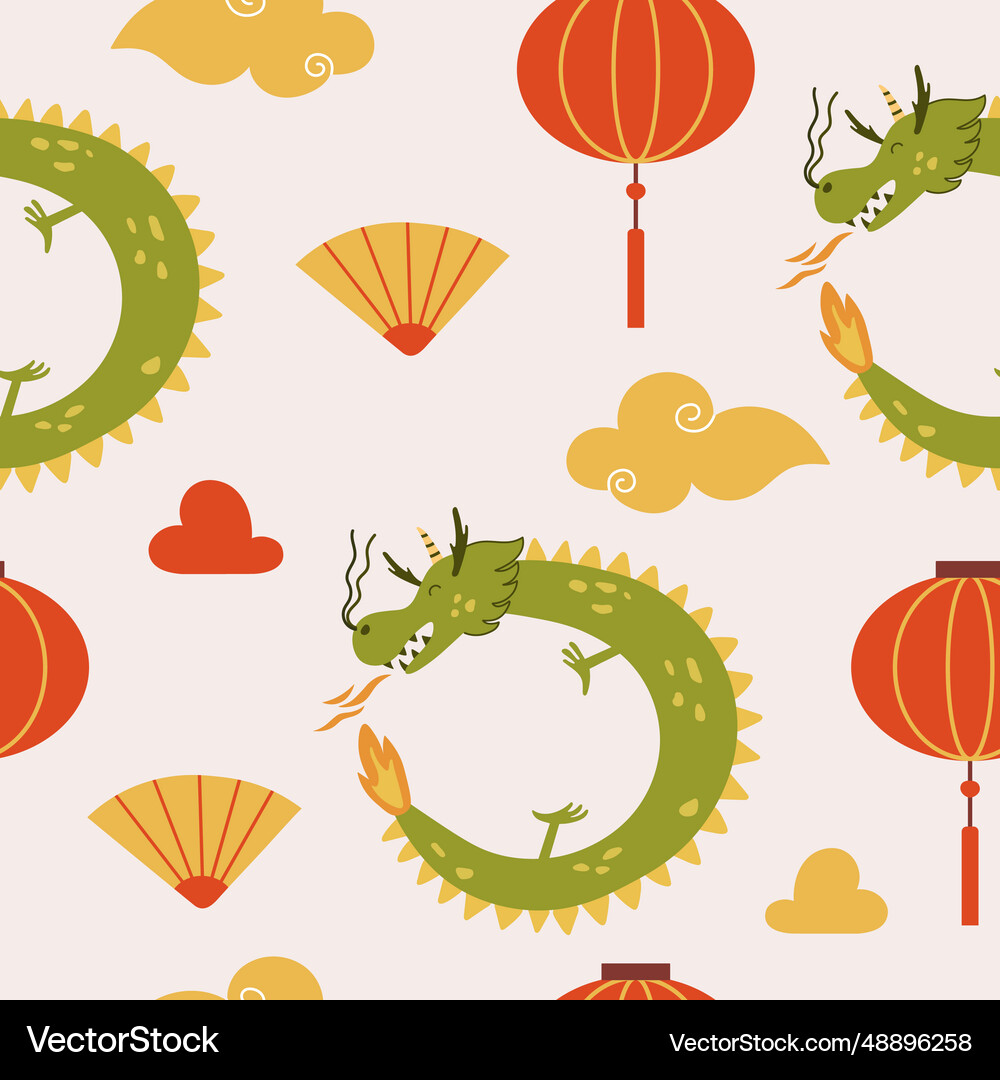 Happy chinese new year dragon seamless pattern Vector Image