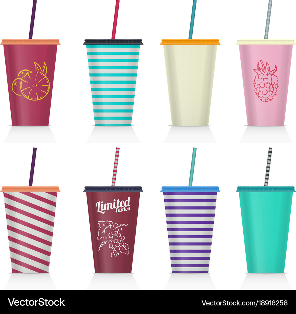 Set plastic fastfood cup for beverages Royalty Free Vector