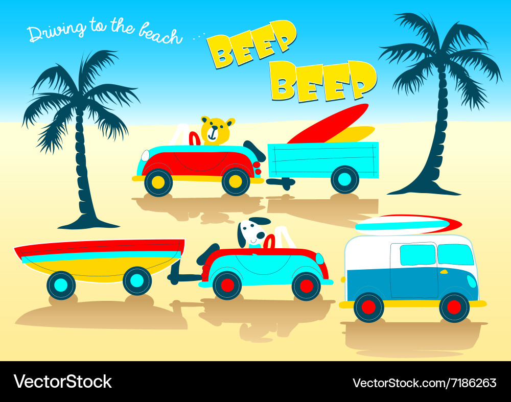 Animals driving to the beach beep Royalty Free Vector Image