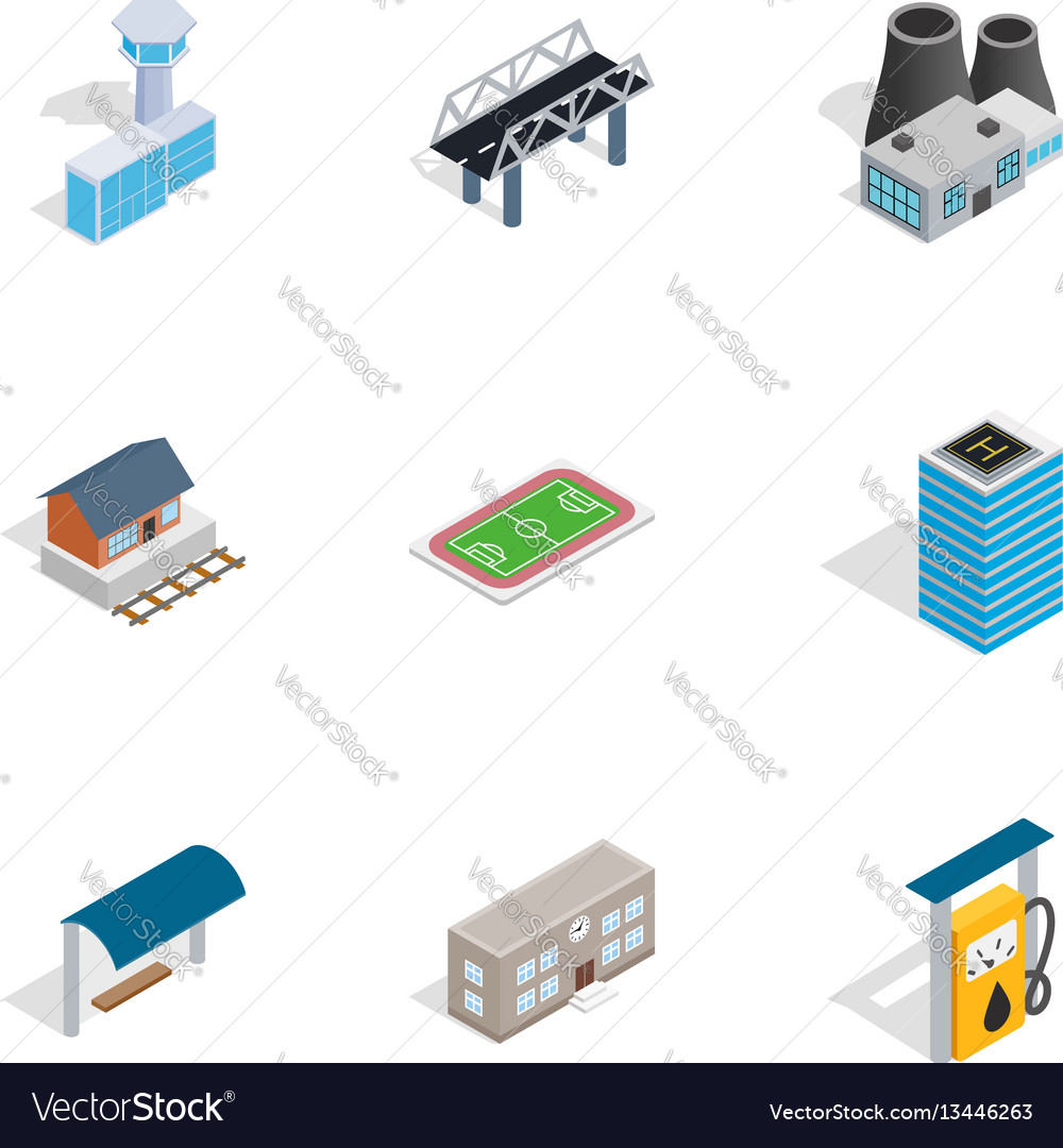 City elements icons isometric 3d style Royalty Free Vector