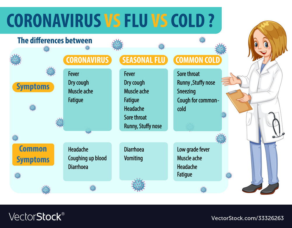 Comparison coronavirus cold and flu Royalty Free Vector