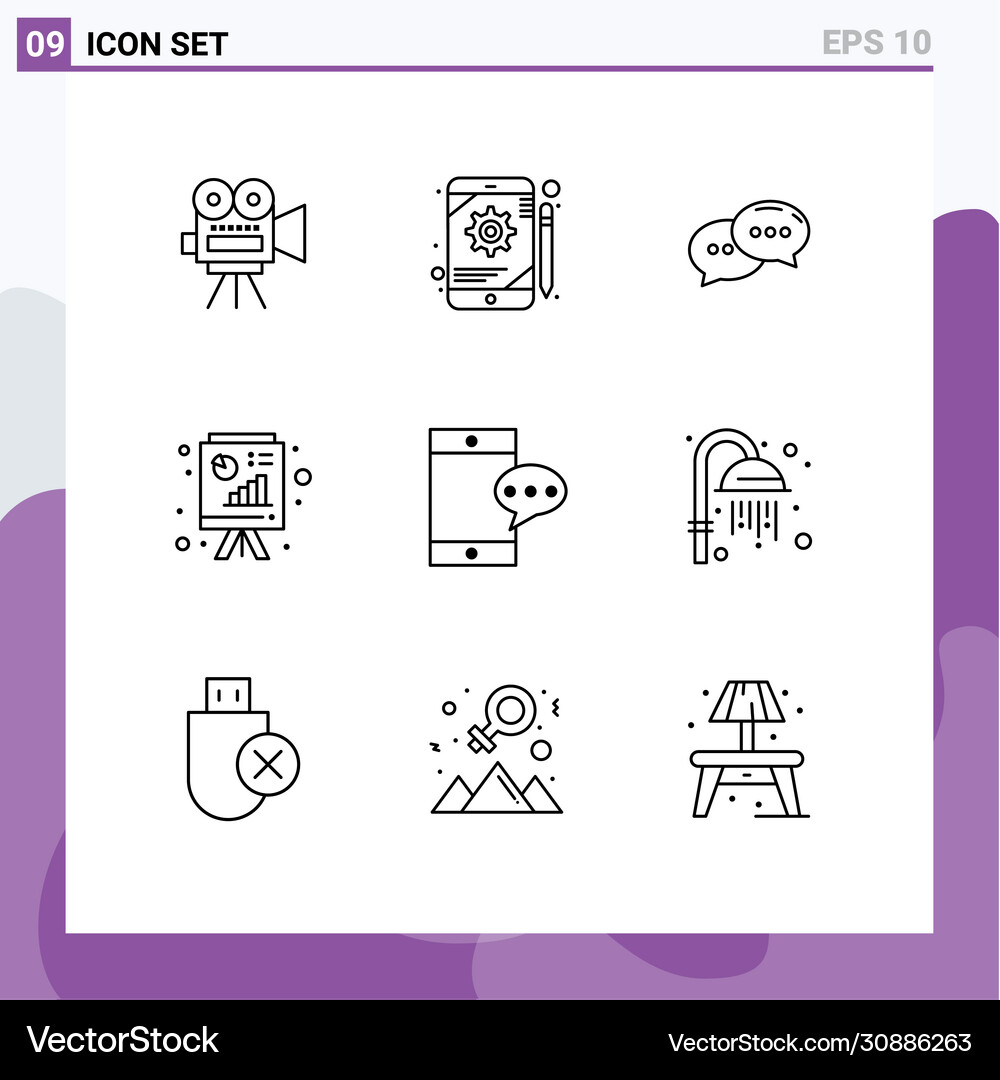 Editable line pack 9 simple outlines of Royalty Free Vector