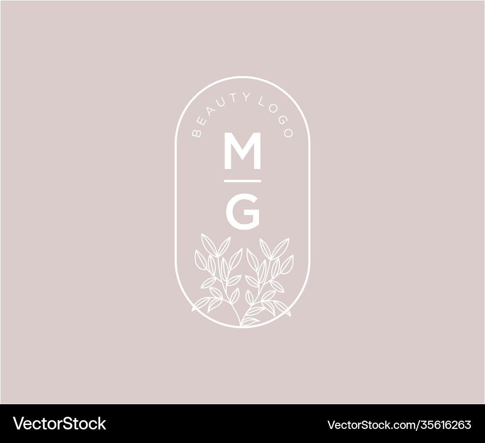 Initial mg letters beautiful floral feminine Vector Image
