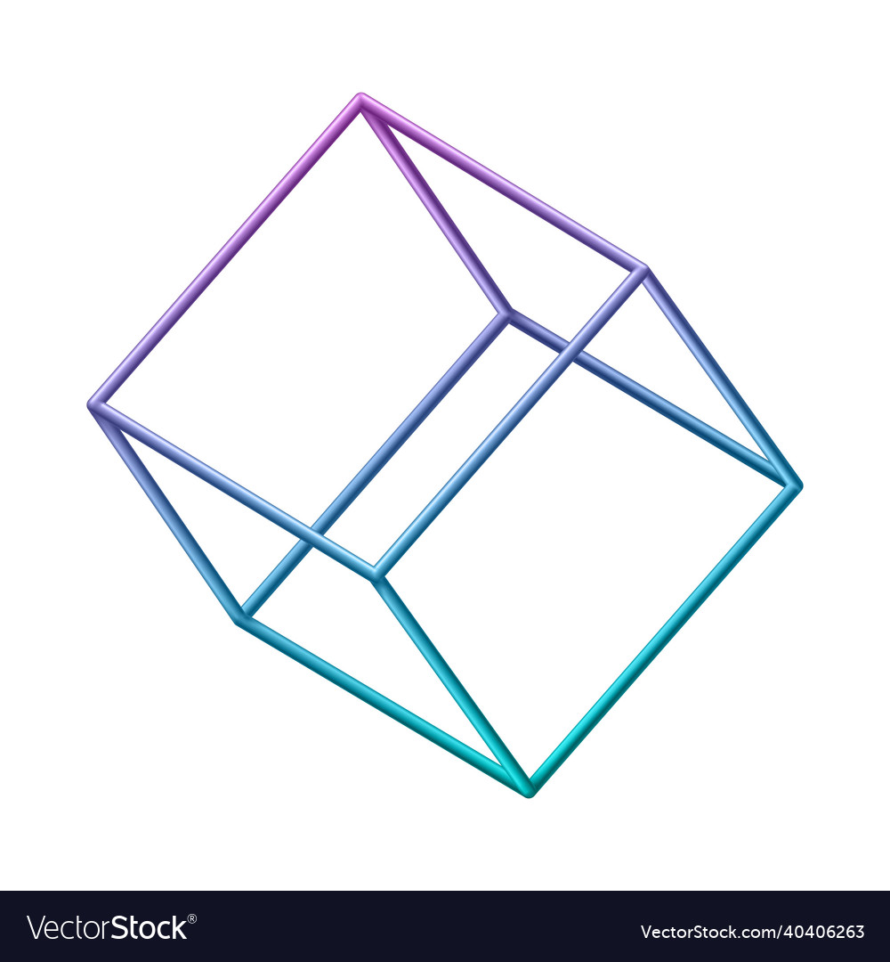 Neon cube wireframe composition Royalty Free Vector Image