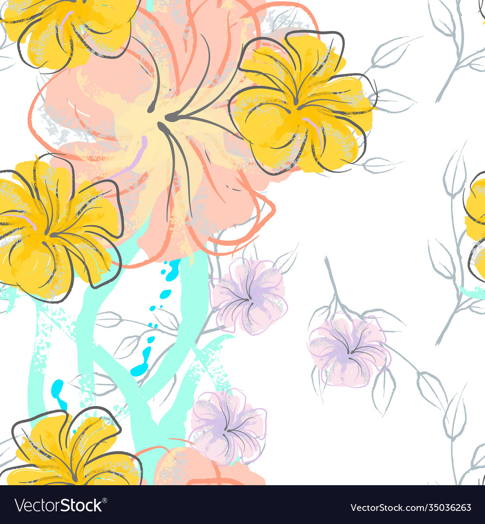 Pink flowers blooming pattern pastel watercolor Vector Image