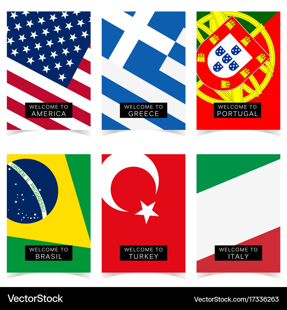 Poster with flag in color set Royalty Free Vector Image