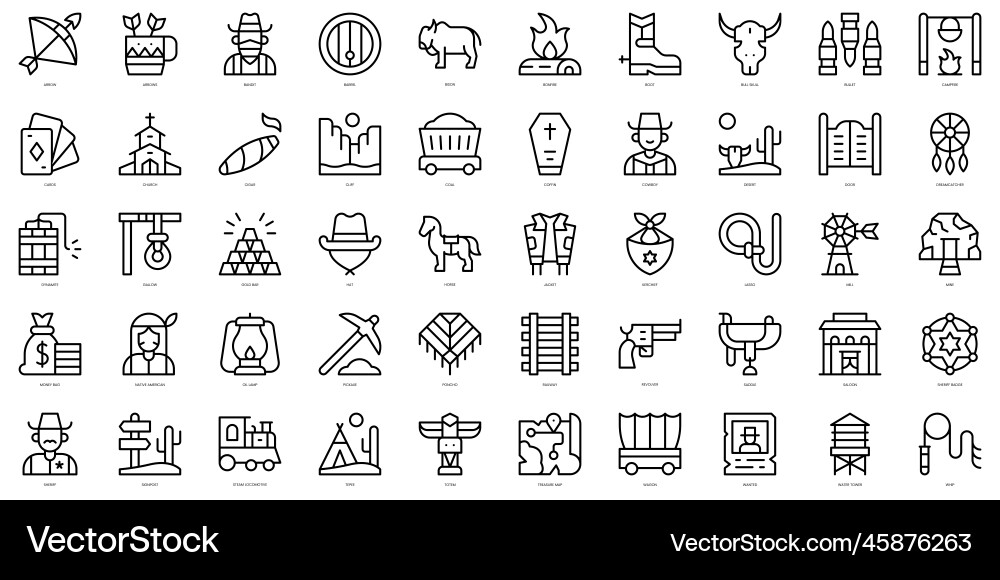 Set of thin line wild west icons Royalty Free Vector Image