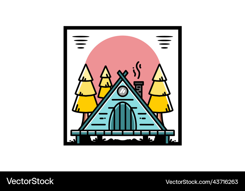 Triangle wooden cabin between pine tress design Vector Image