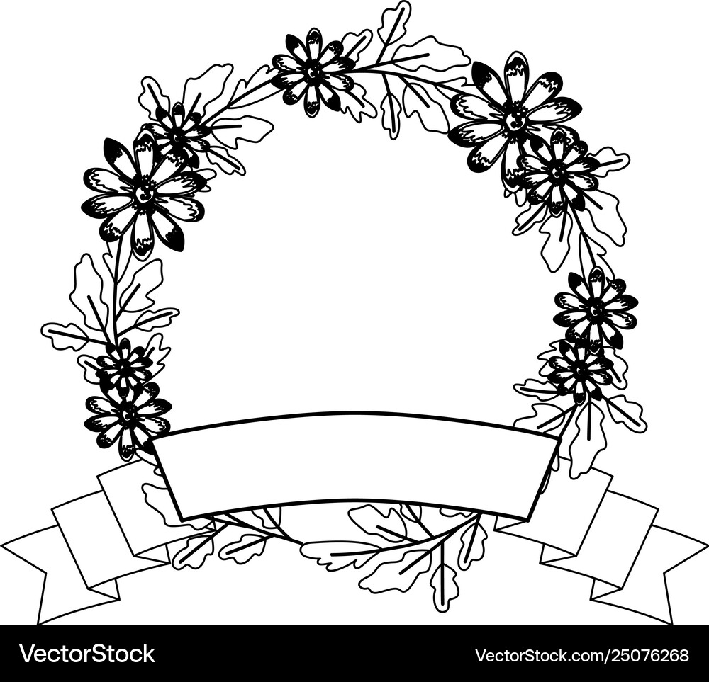 Beautiful flower and ribbon circular frame Vector Image