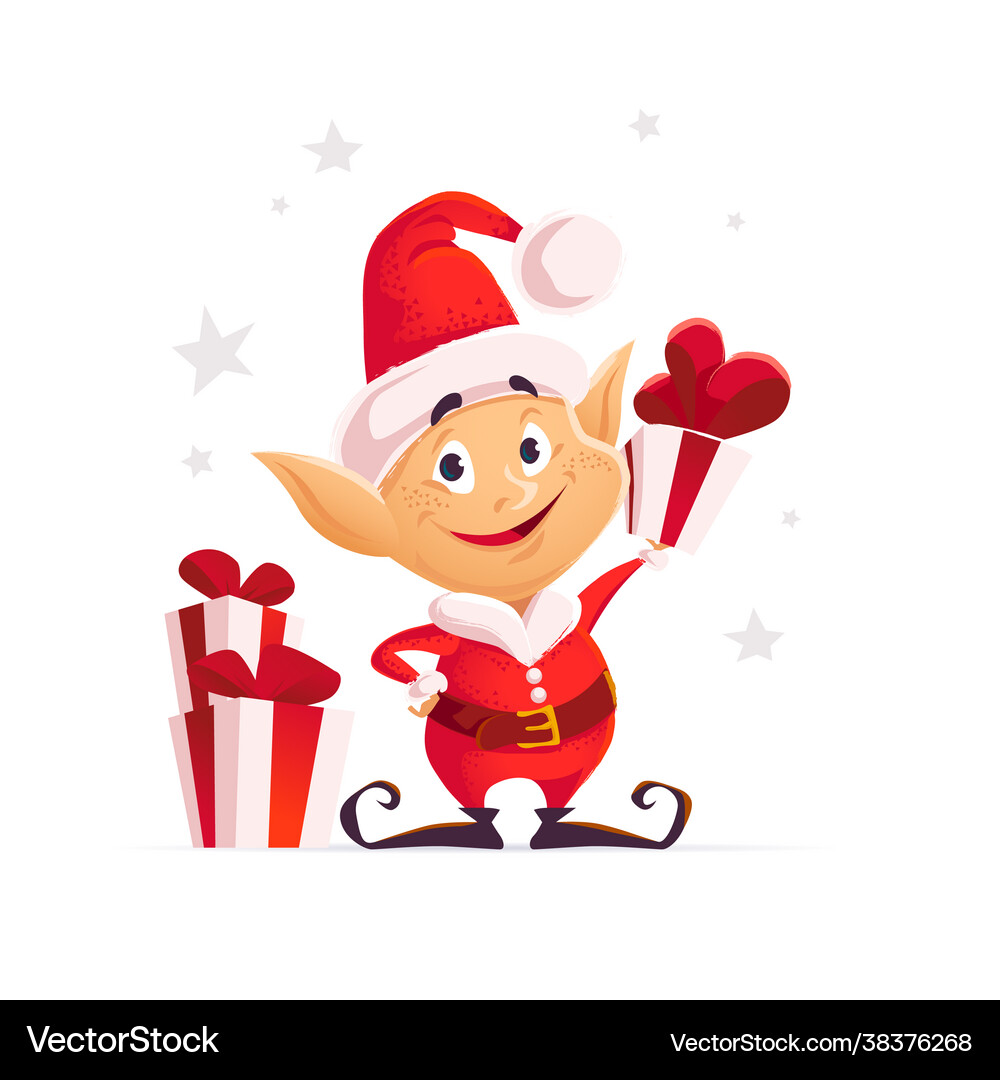 Cartoon with funny santa elf Royalty Free Vector Image