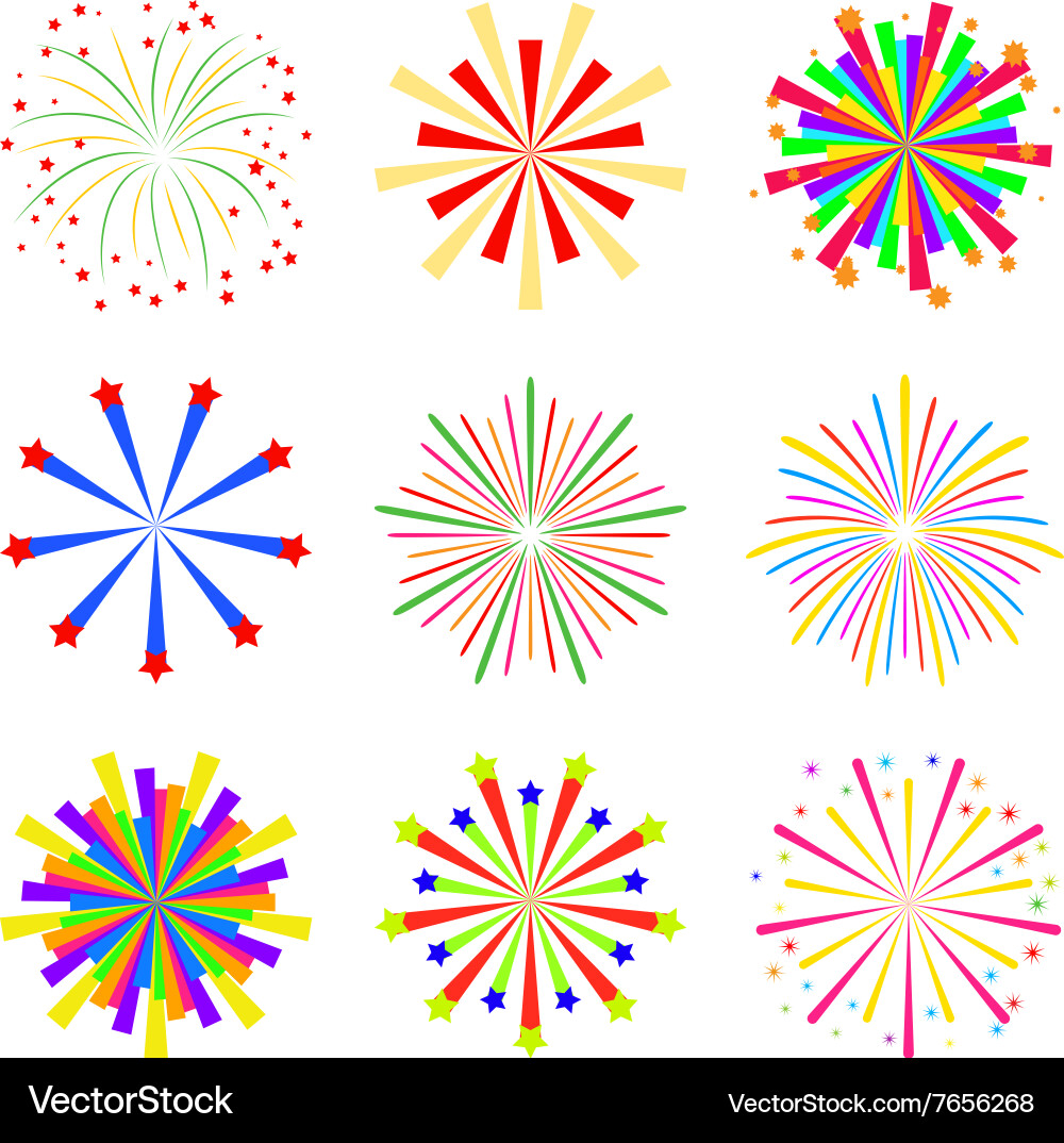 Colorful fireworks set isolated on white Vector Image