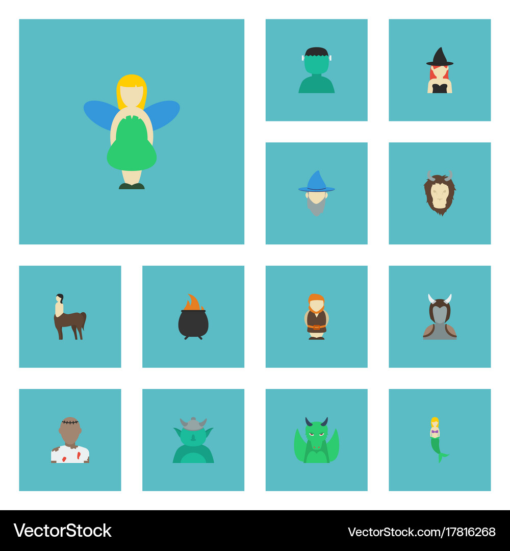 Flat icons goblin wizard mythology and other Vector Image