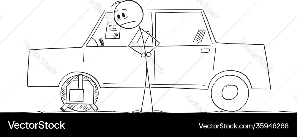 Man or driver watching wheel clamp on parked car Vector Image